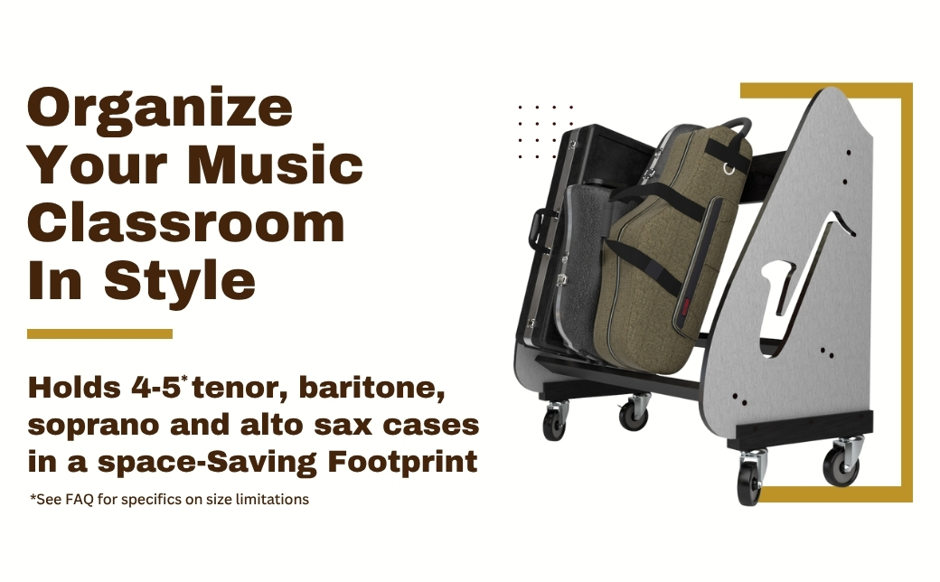 The Band Room™ Mobile Saxophone Case Storage Rack for Music Teachers